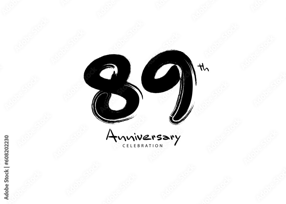 89 Years Anniversary Celebration logo black paintbrush vector, 89 ...