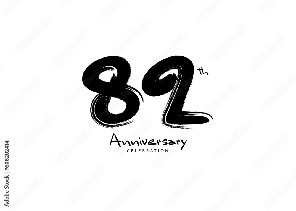 82 Years Anniversary Celebration logo black paintbrush vector, 82 ...