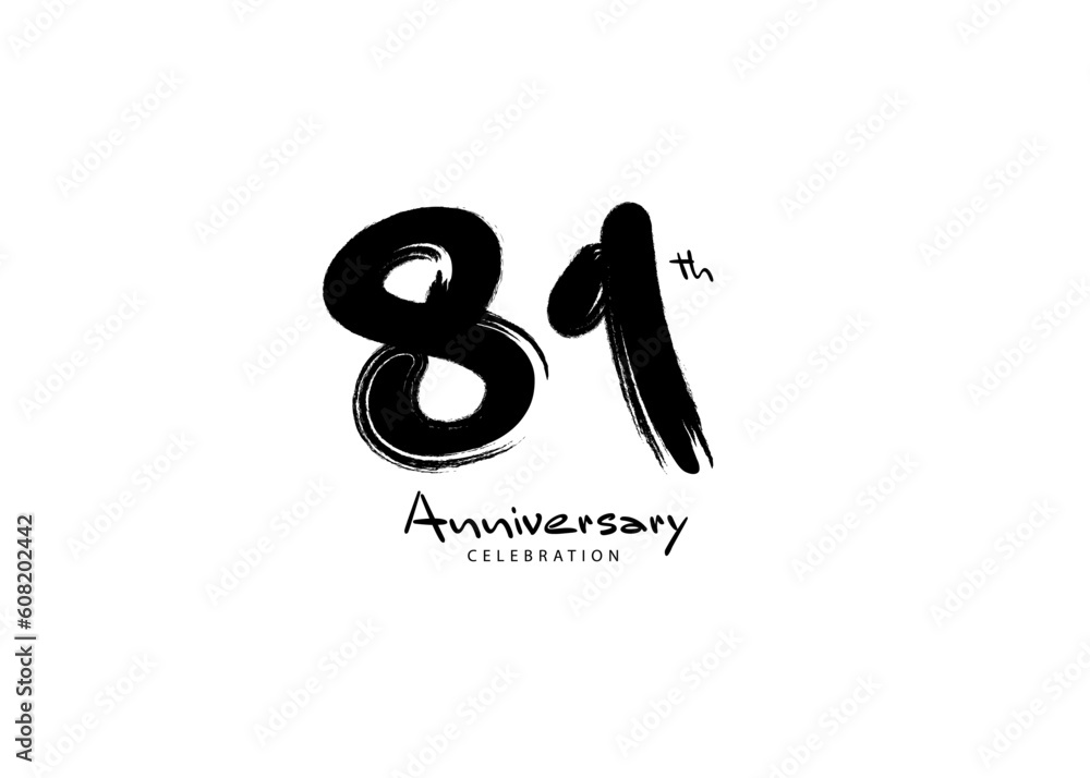 81 Years Anniversary Celebration logo black paintbrush vector, 81 ...