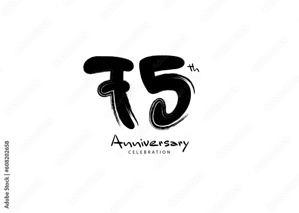 75 Years Anniversary Celebration logo black paintbrush vector, 75 ...