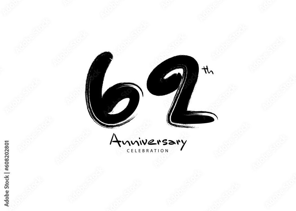 62 Years Anniversary Celebration logo black paintbrush vector, 62 ...