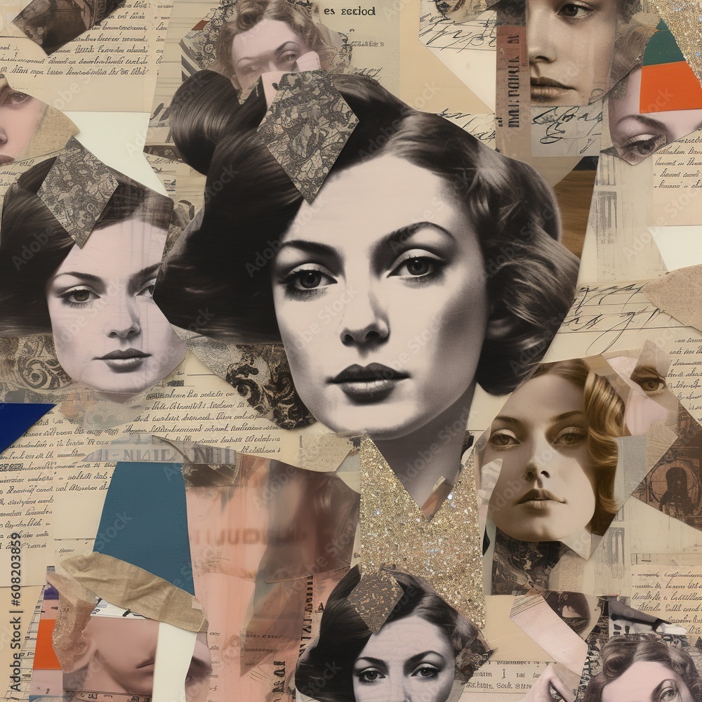 Paper Collage womans faces collection. Beautiful female portraits made ...