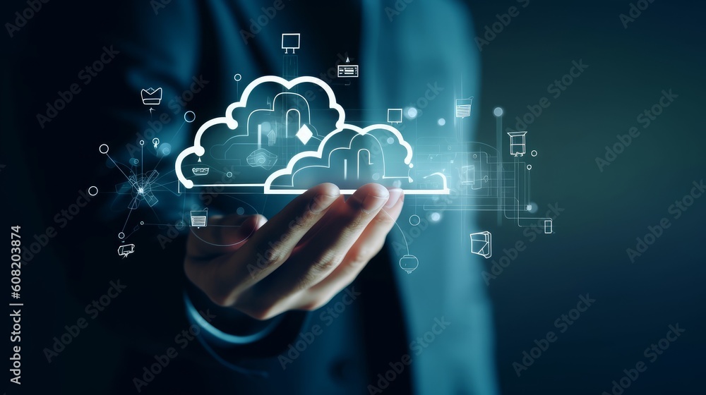 business people touching on cloud computing diagram. Cloud technology ...