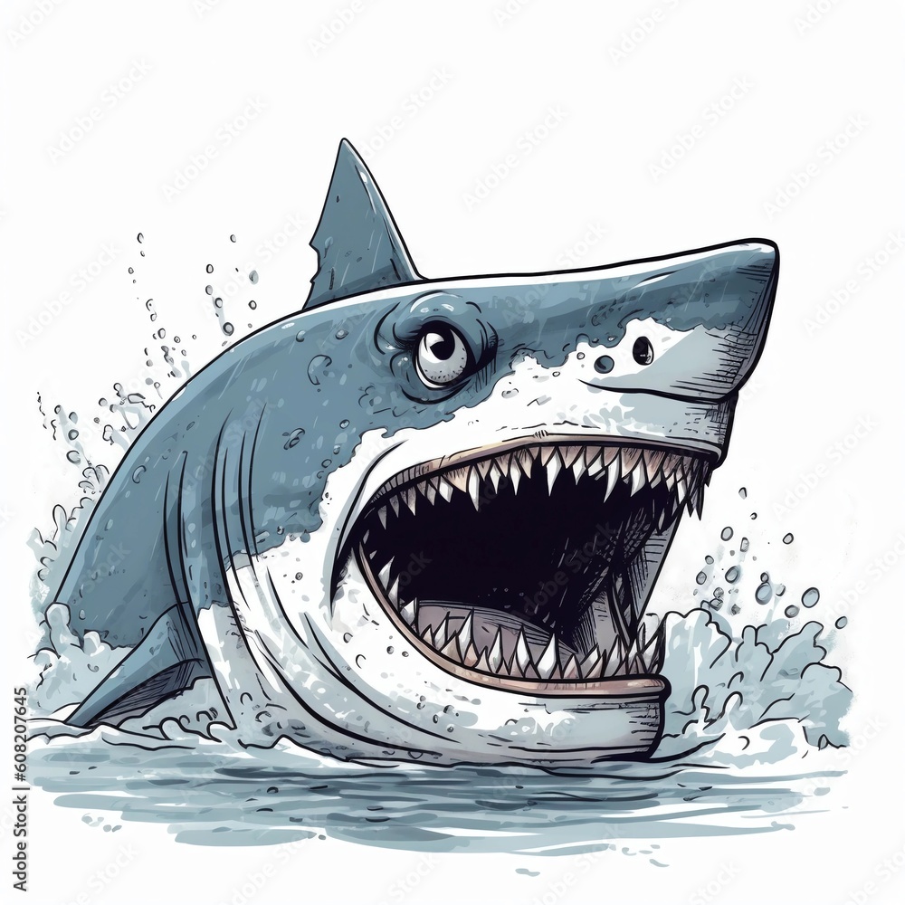 Drawing of a huge scary shark with an open mouth. AI Generated ...