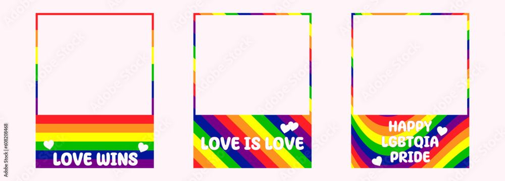 Vetor de LGBTQIA pride frame. Love wins,love is love, happy LGBTQIA ...