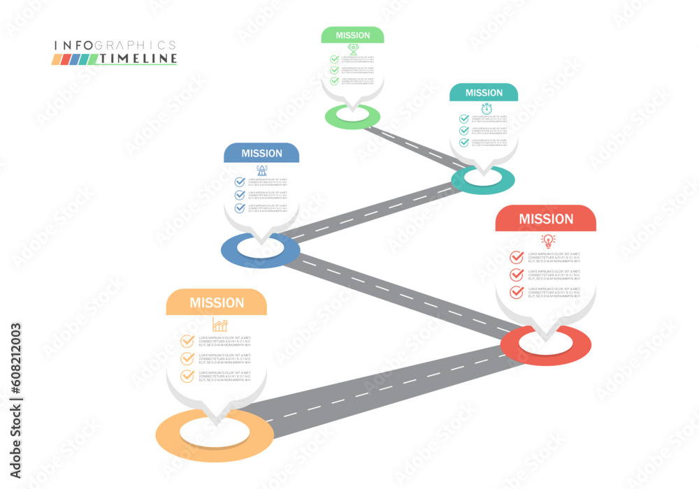 Roadmap infographic 5 steps timeline concept. Winding road. Vector ...