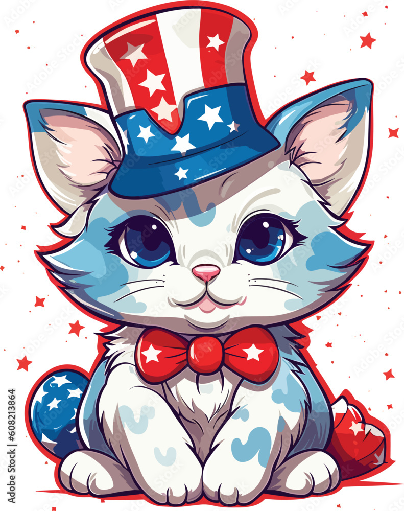 4th of July Cat ,Independence Day, vector Cartoon, illustration Stock ...
