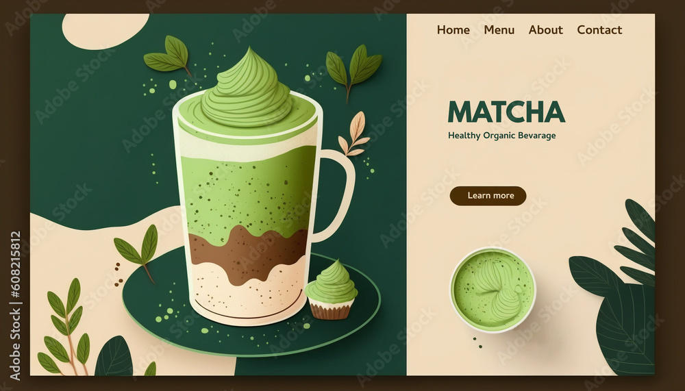 Generative AI. Matcha green tea with ice cubes and splash in takeaway ...