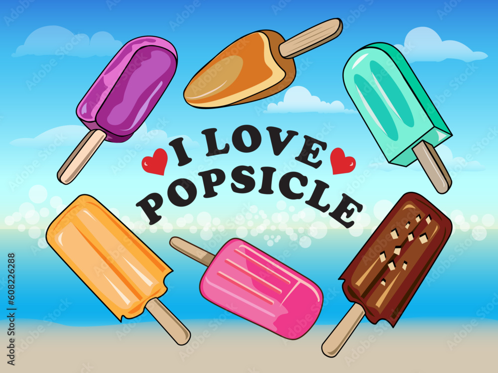 Ice cream popsicle sticks variety of sweet flavors. It's summer time ...