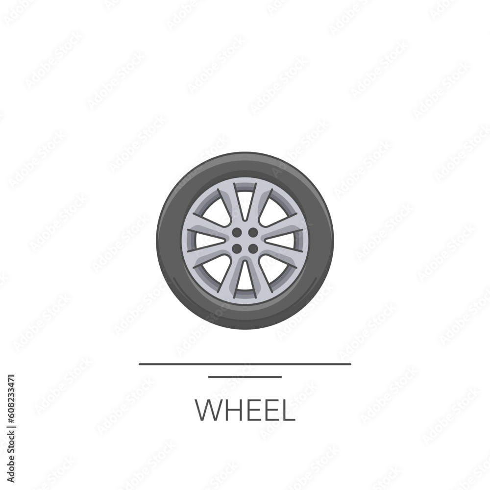 Car wheel icon. Outline colorful icon of wheel on white. Vector ...