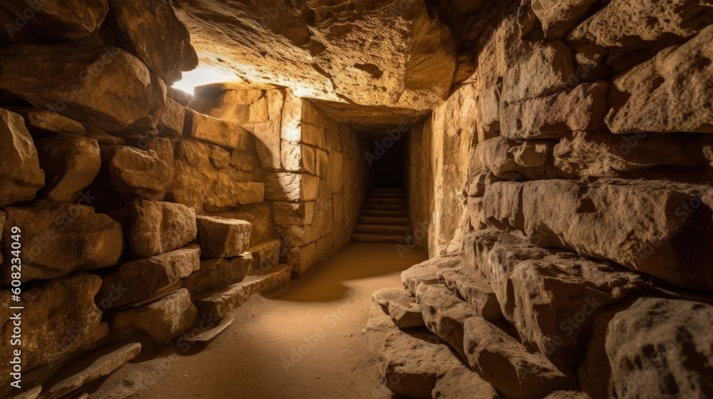 Step into the enigmatic depths of a hidden underground chamber, a ...