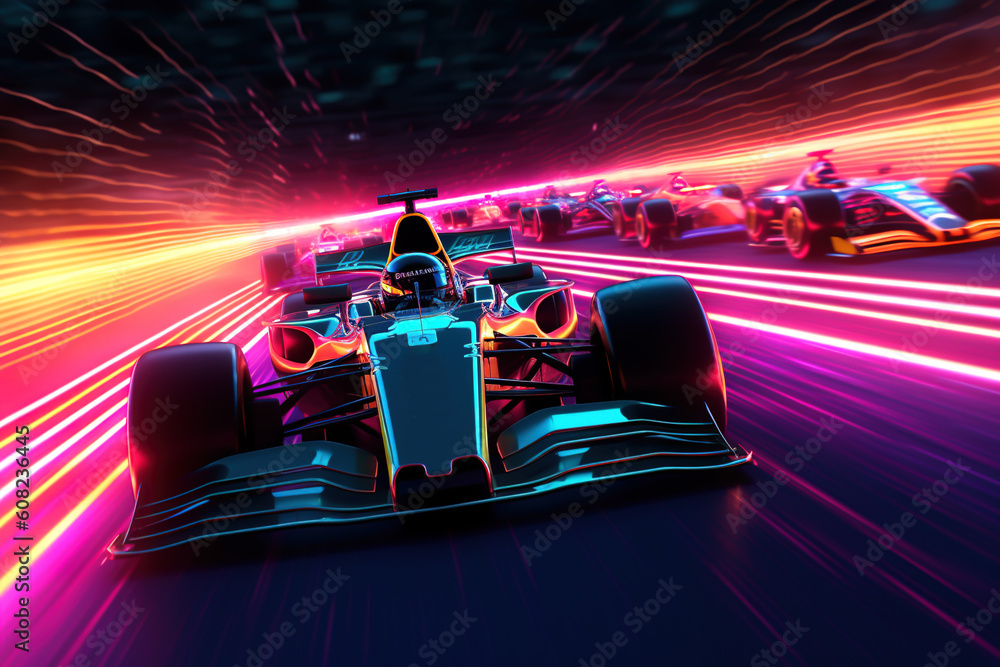 Formula One Car with Neon Light Speed Track Created with Generative AI ...