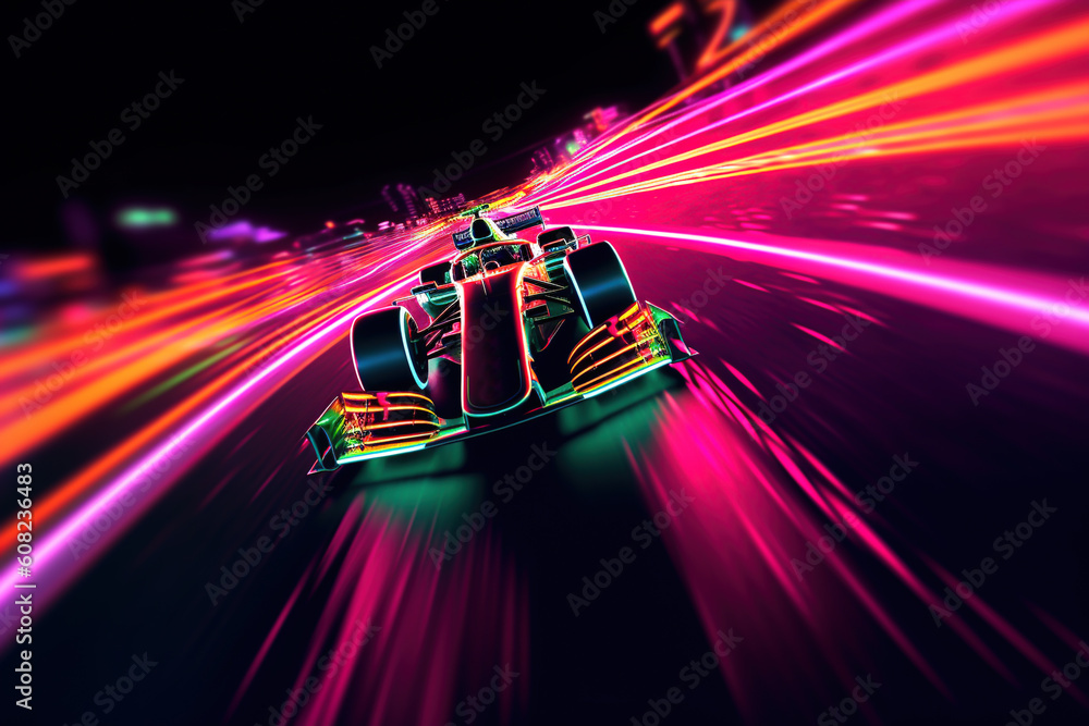Formula One Car with Neon Light Speed Track Created with Generative AI ...