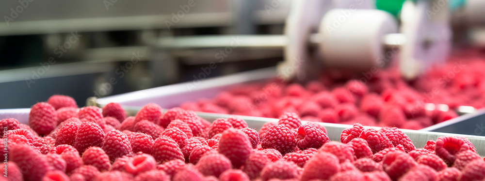 raspberries, tape in the food industry, products ready for automatic ...