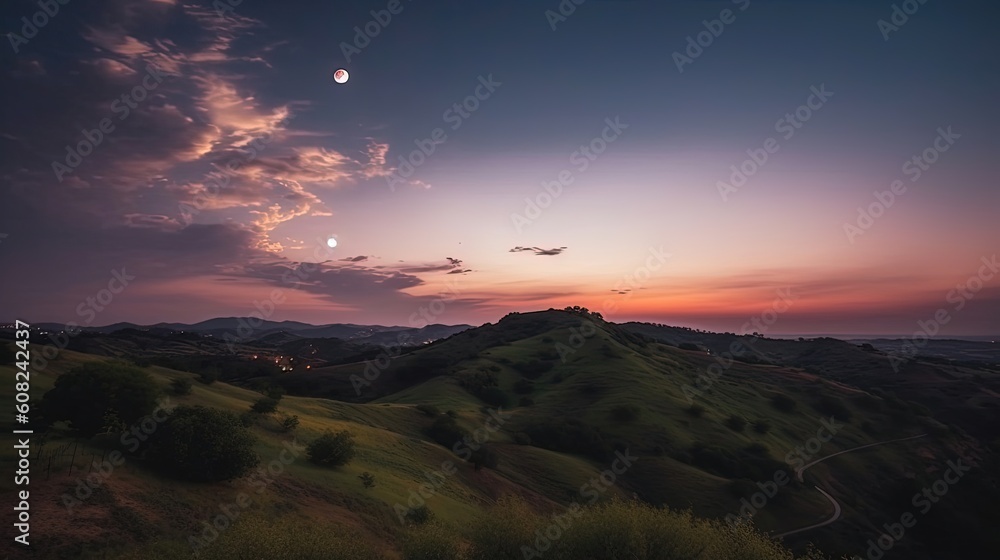 Against a backdrop of mystery, the full moon gracefully descends ...