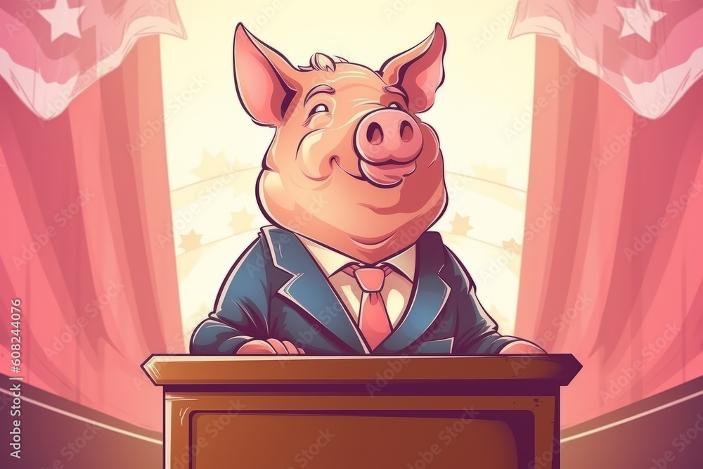 Politician is standing. Vector of pig that in suit and tie. Beautiful ...