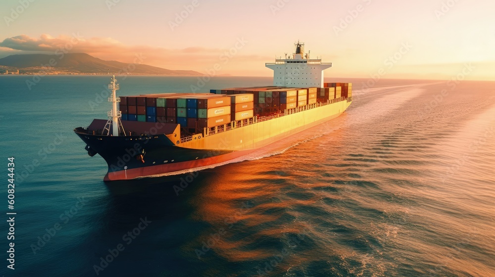 Embark on a journey alongside a large cargo ship, a colossal vessel ...