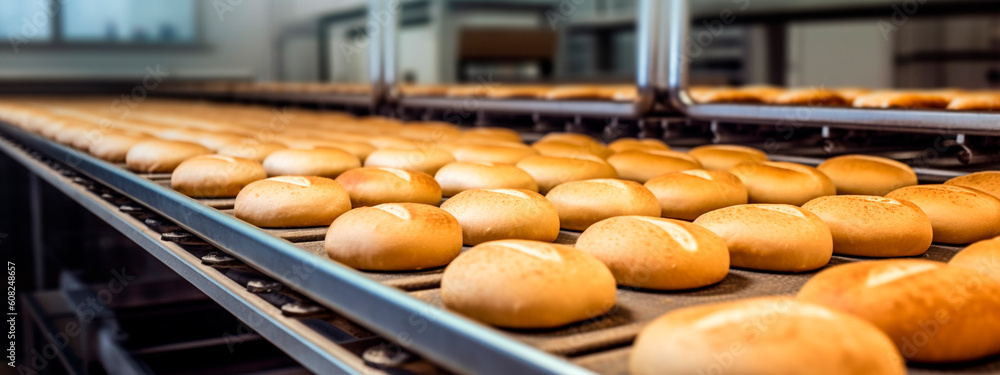 bread, bakery, tape in the food industry, products ready for automatic ...