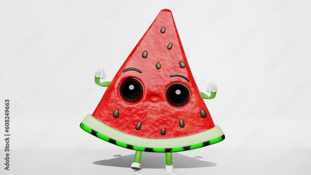 Cute dancing watermelon slice creative 3D character animation loop ...
