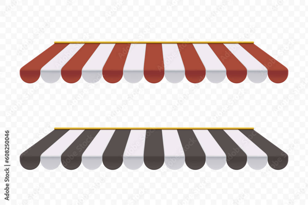 Collection of striped sunshade. Template outdoor awnings. Isolated on a ...