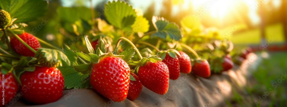Poster, Foto strawberries grow in the garden harvest. Generative Ai ...