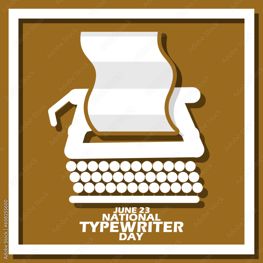 Typewriter icon with paper and bold text in frame on brown background ...