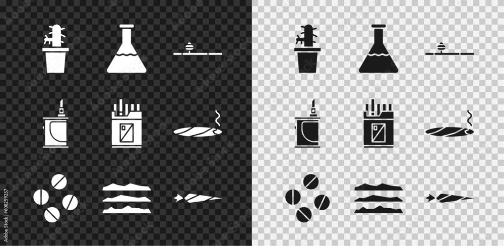 Set Cactus peyote in pot, Test tube and flask, Opium pipe, Medicine ...