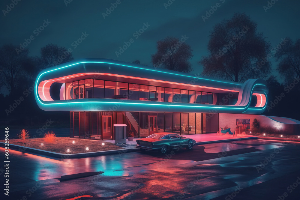 Generative AI illustration design of futuristic modern glass house in ...