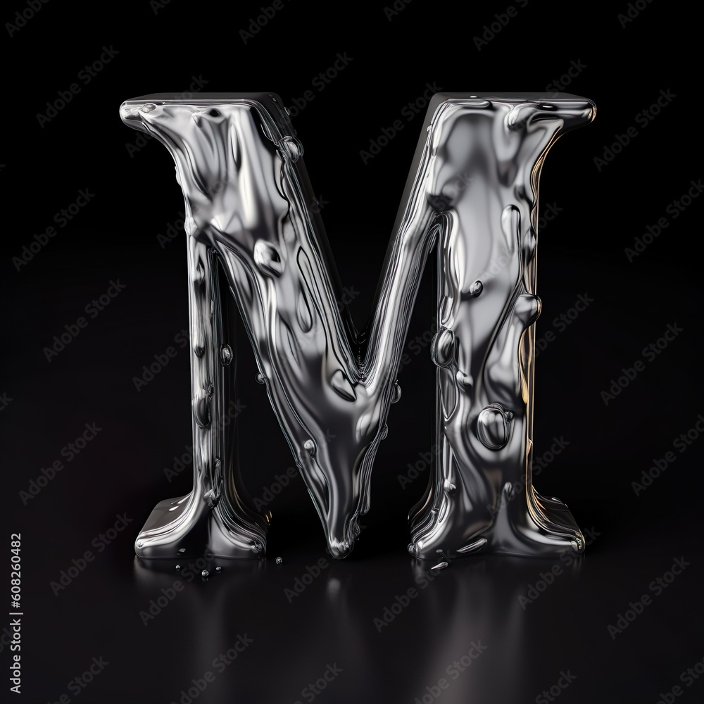 Melting 3D Silver Letter M on Black Background, alphabeth, generative ...