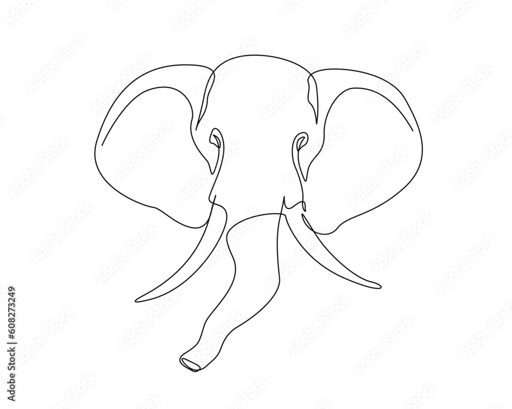 Vetor do Stock: Continuous one line drawing of elephant head. Elephant ...