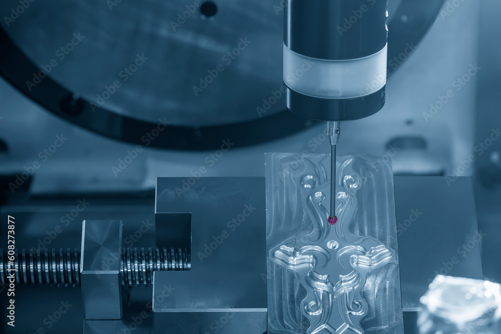 The CMM probe measuring the mold parts on machining center. Stock Photo ...