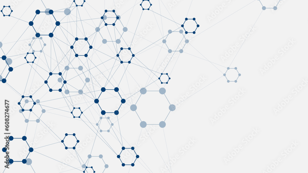 Hexagons shapes molecular structure background. Genetic research ...