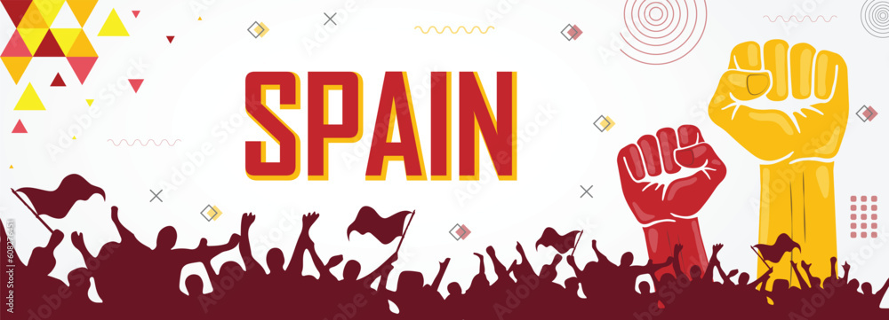 Spain flag color combination patriot banner, raised fist, human hands ...