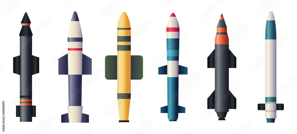 Vetor de Ballistic missiles - vector set. Collection of cruise ...