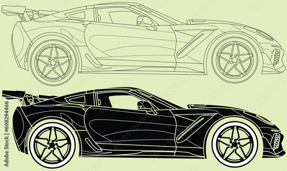 Agadir, Morocco- May, 2023:Chevrolet Corvette ZR1 car silhouette vector ...