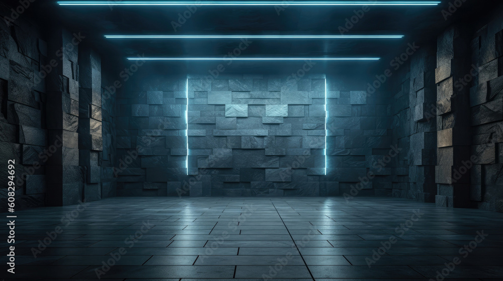 empty dark room transformed with mist, fog, and white spotlights ...