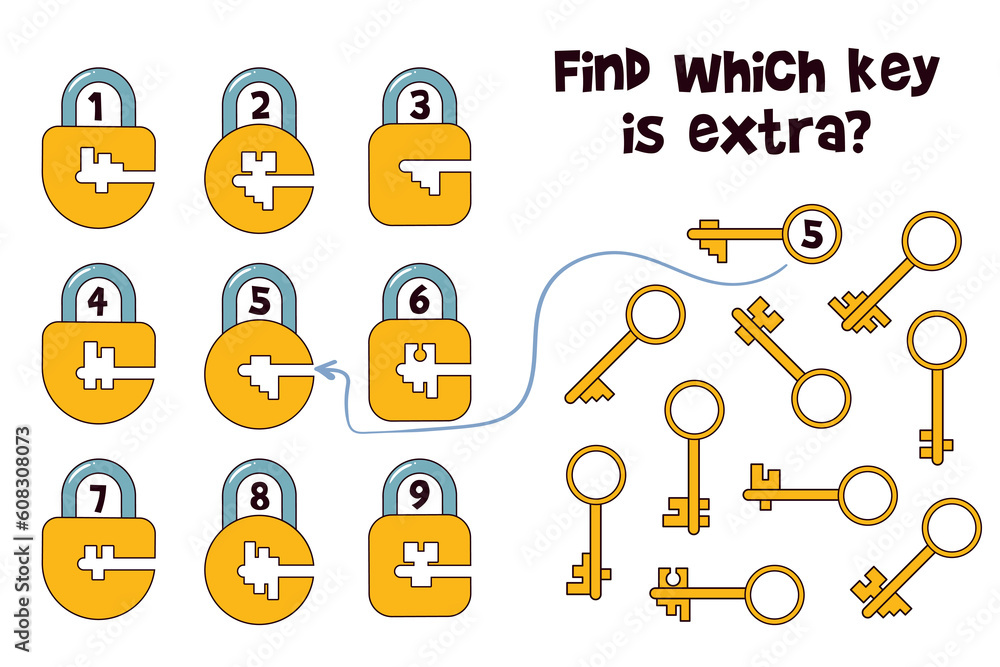 Find which key is extra. Matching game. Educational game for children ...