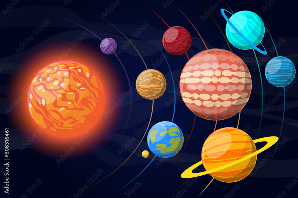 Poster Solar system planets cartoon observatory small planets pluto ...
