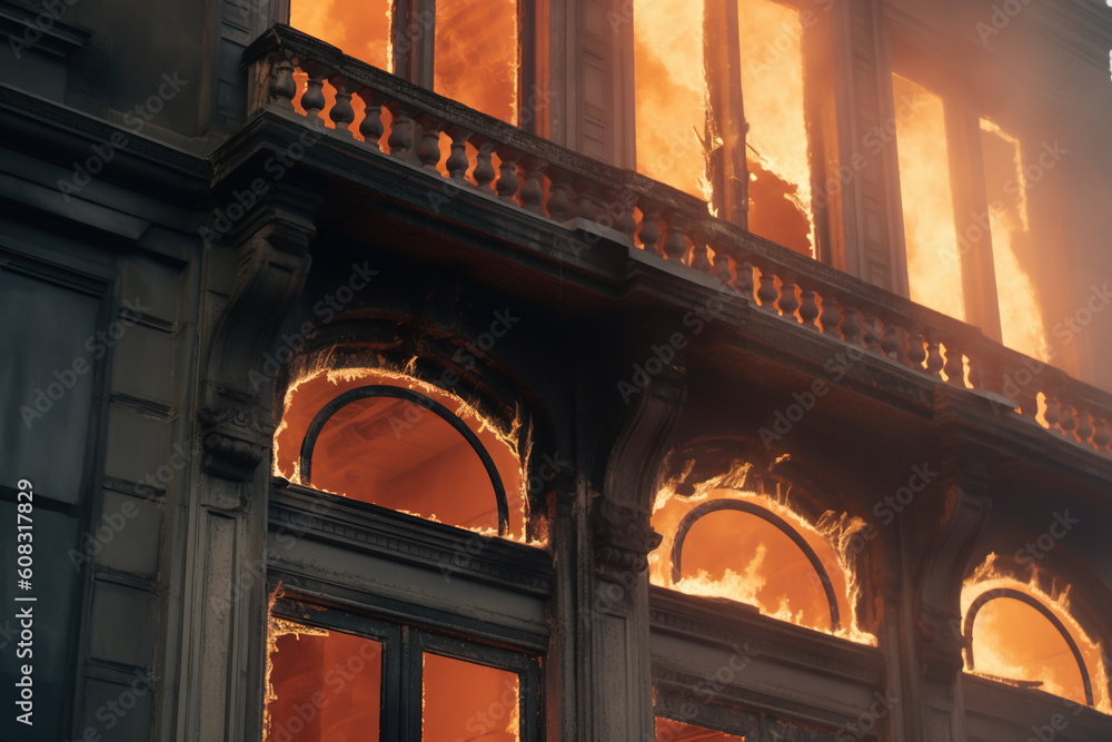 Burning Office Building Created with Generative AI Technology ...