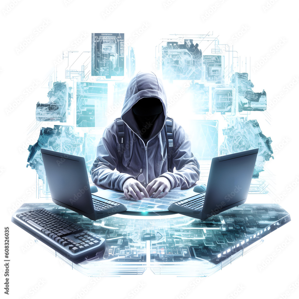 Anonymous hacker with white hoodie. Dark web, white hat, cybercrime, cyberattack, etc. AI ...