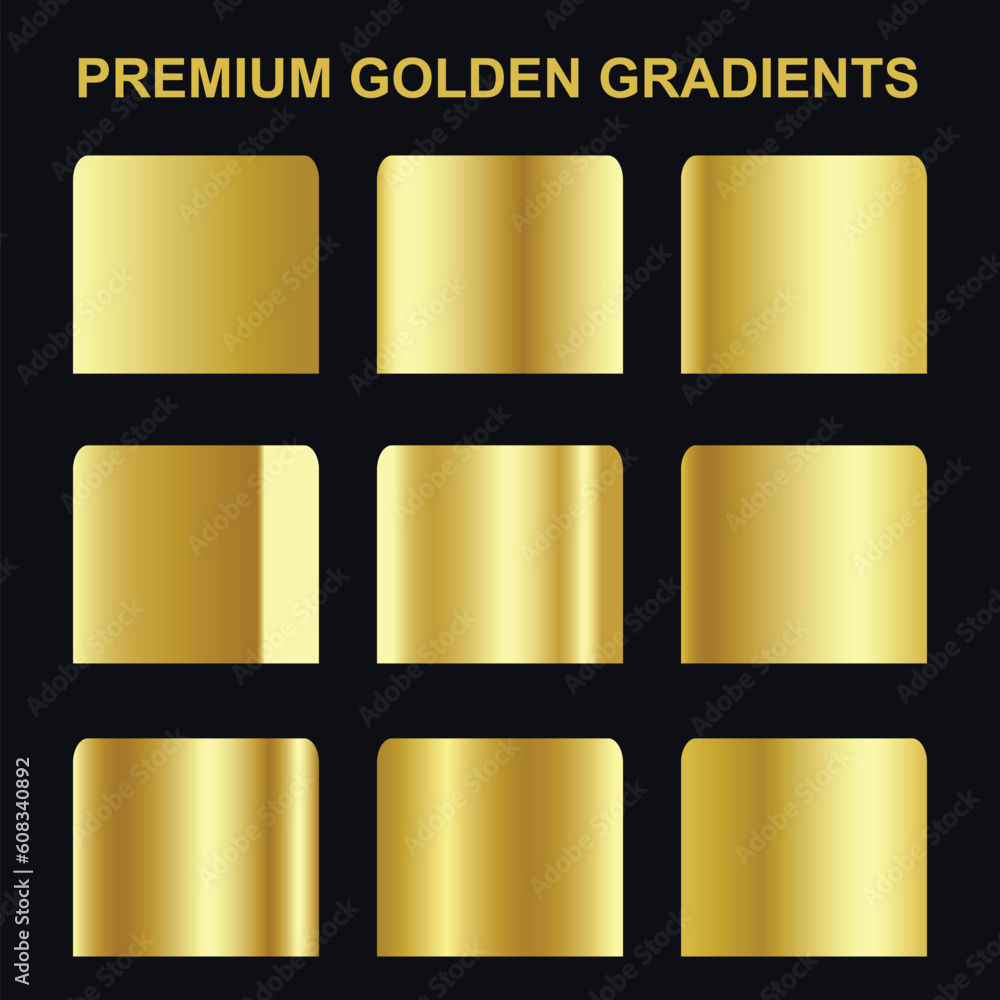 vector set of gold gradients. Shiny, metallic, swatch, collection ...