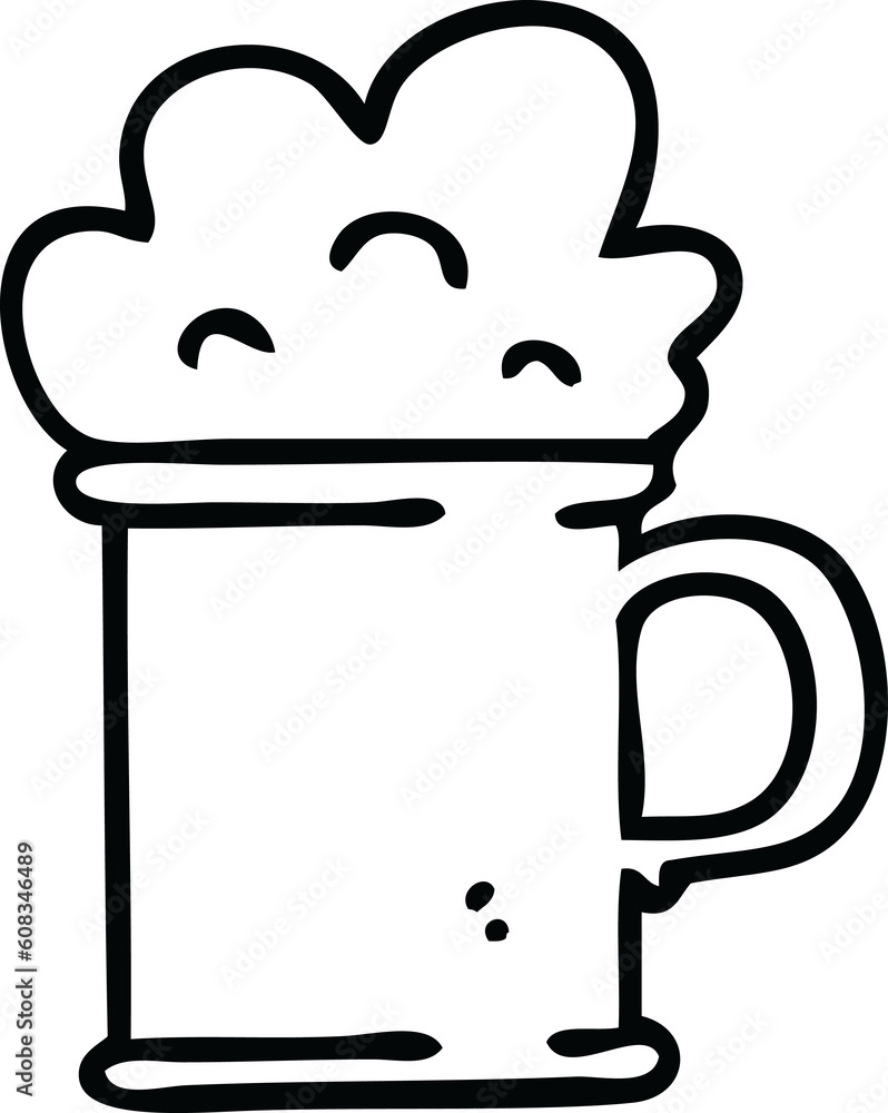 line drawing quirky cartoon tankard of beer Stock Illustration | Adobe ...