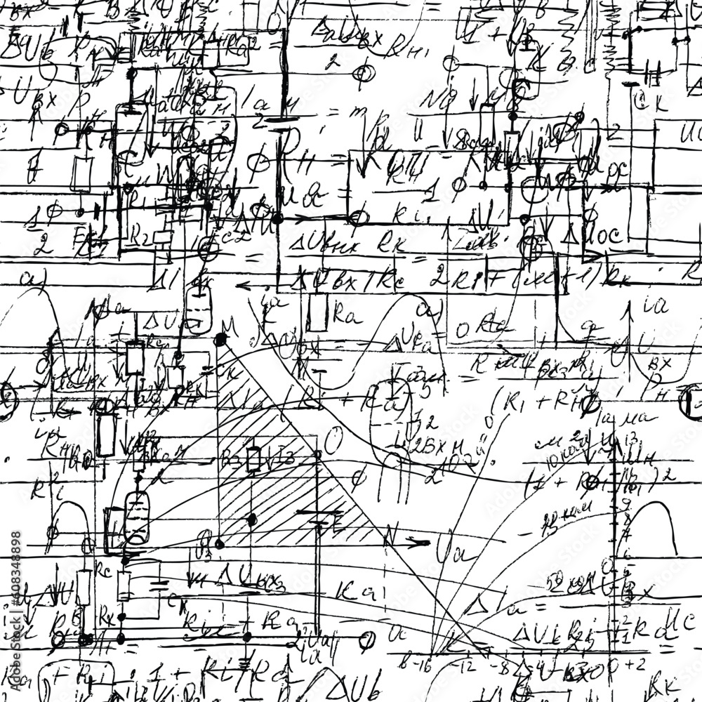 Scientific seamless texture with handwritten formulas and electronic ...