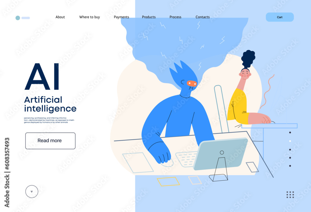 Artificial intelligence, office work -modern flat vector concept ...