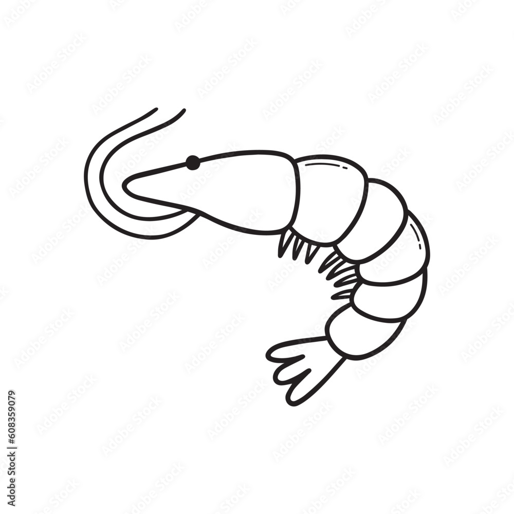 Shrimp doodle set. Seafood in sketch style. Hand drawn vector ...