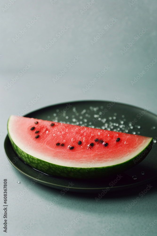 Rodaja de sandía fresca en plato. Fruta de verano saludable y apetitosa ...