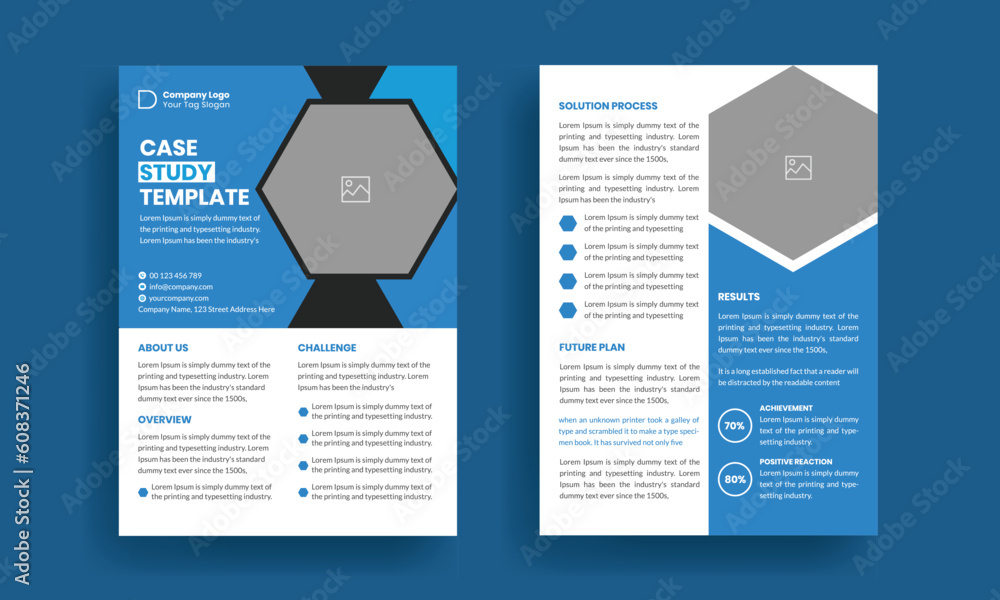 Case study template. Business case study booklet with creative layout. Double side flyer design ...