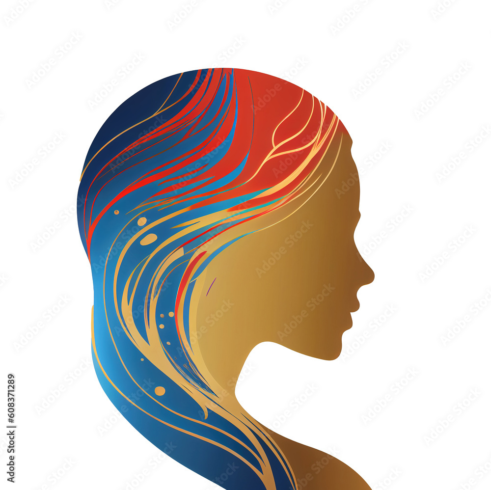 ภาพประกอบสต็อก Colorful Woman Face Silhouette With Waves For Cosmetics