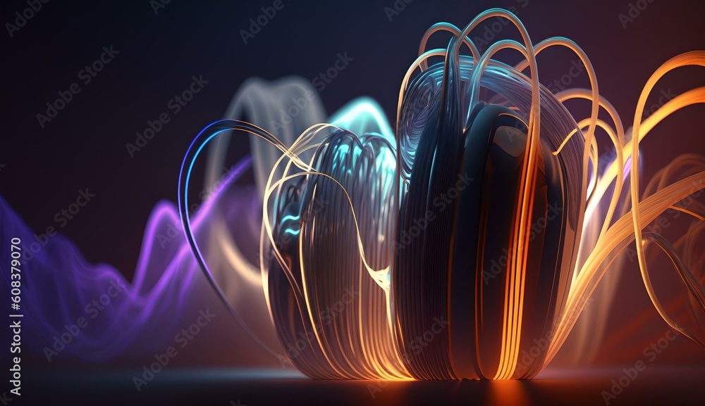 3D Optical Neon Wires, Electronic Waves, Symbolizing Digital ...