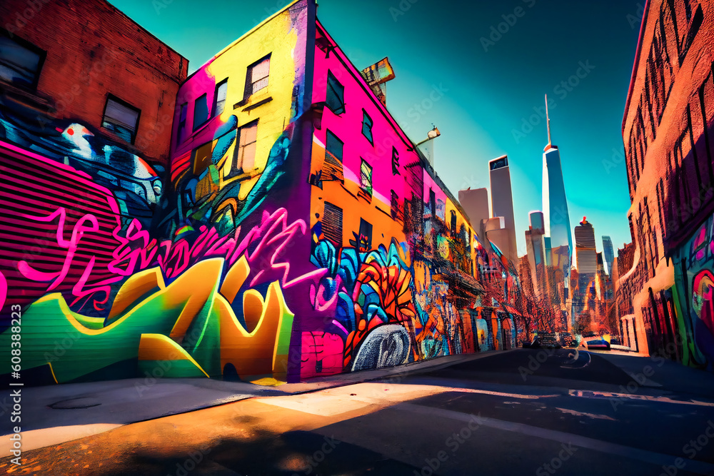 Colorful Cityscape. A Vibrant Display of Urban Street Art and Graffiti ...